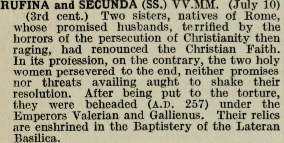 10 July – Saint Rufina and Saint Secunda – Nihil sub sole novum