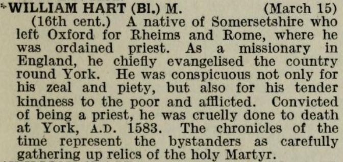 15 March – Blessed William Hart – Nihil sub sole novum
